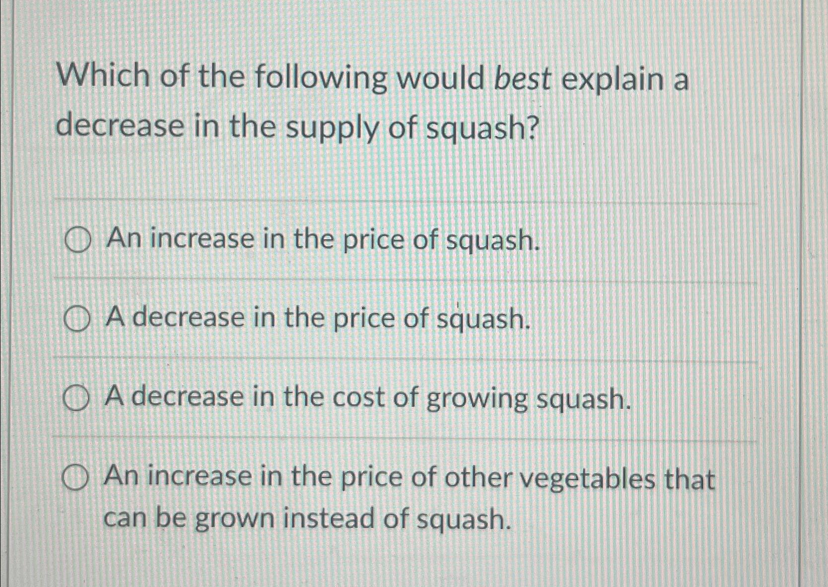Solved Which of the following would best explain a decrease | Chegg.com
