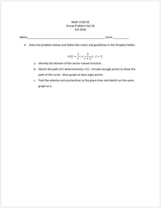 Math 2110-01 Group Problem Set 2A Fall 2020 Name | Chegg.com