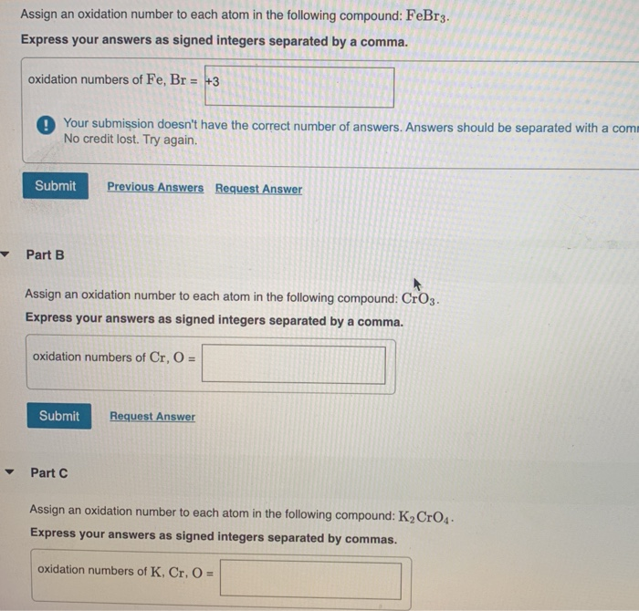 Solved Assign an oxidation number to each atom in the | Chegg.com
