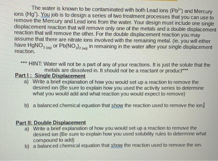 Solved The water is known to be contaminated with both Lead | Chegg.com