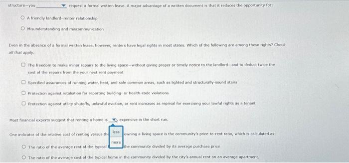 Solved What is Involved in teasing an Apartment or llome? | Chegg.com