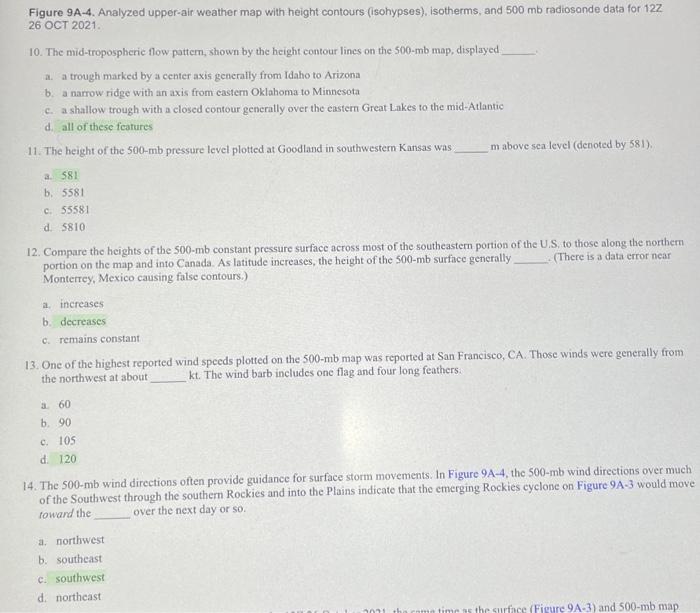 Solved Figure 9 A−4 is the 500 -mb constant-pressure map for | Chegg.com