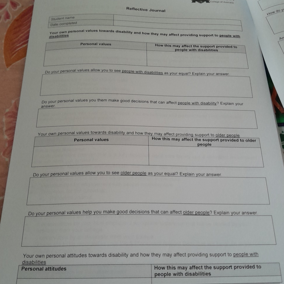 Solved Reflective Journal\table[[Student name,],[Date | Chegg.com
