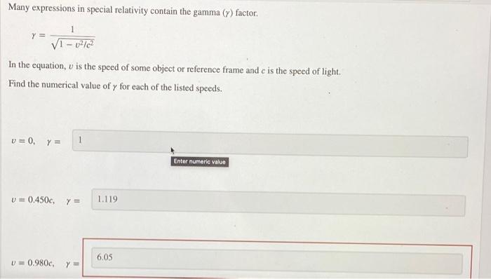 Solved Many expressions in special relativity contain the | Chegg.com