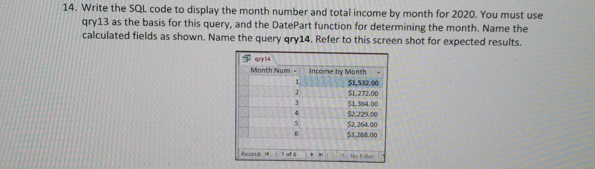 Solved 14. Write the SQL code to display the month number | Chegg.com