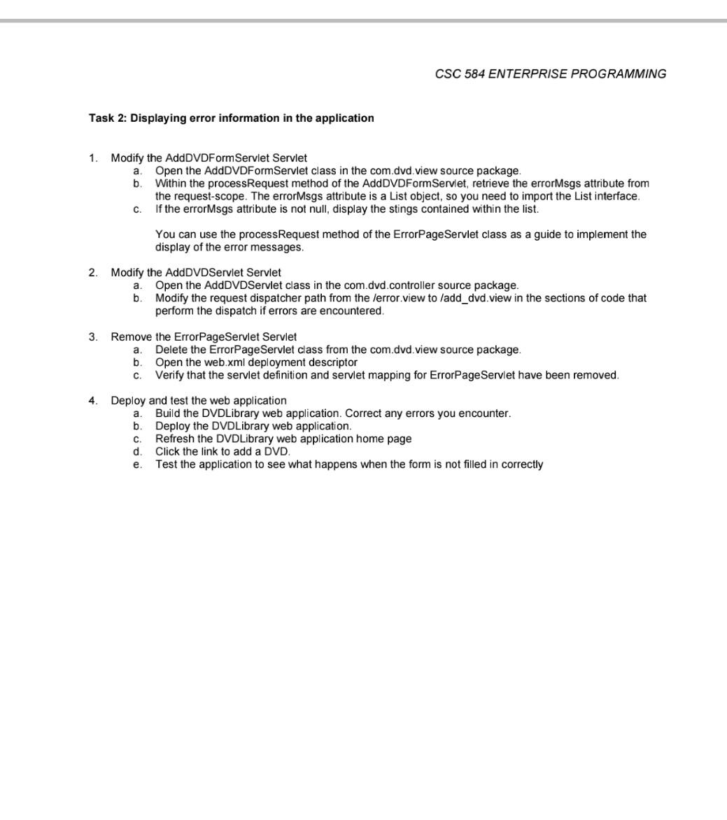 1 CSC 584 ENTERPRISE PROGRAMMING LAB 6: SERVLET -3 | Chegg.com