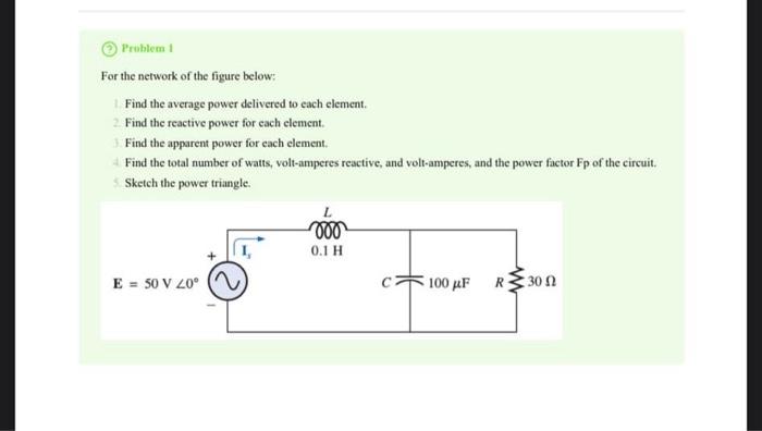 Solved For the network of the figure below: Find the average | Chegg.com