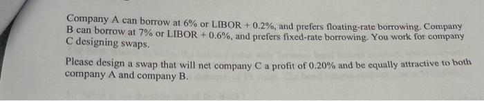 Solved Company A can borrow at 6% or LIBOR +0.2%, and | Chegg.com