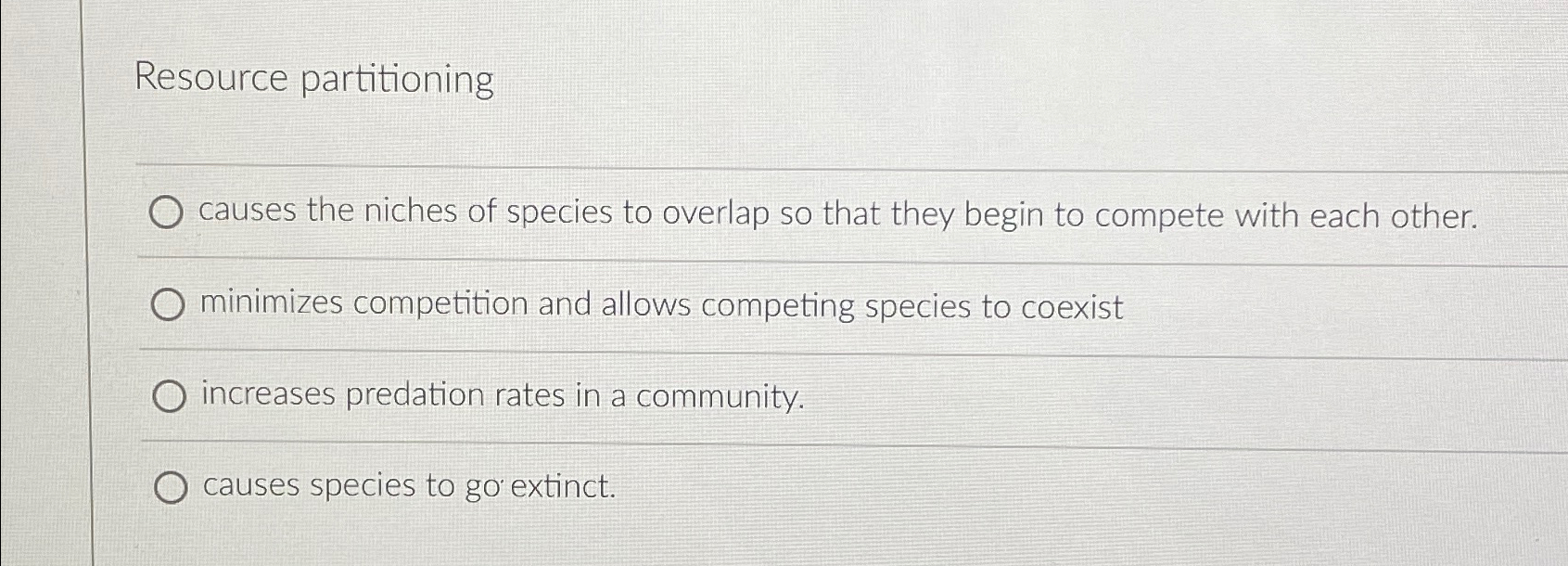 Solved Resource partitioningcauses the niches of species to | Chegg.com
