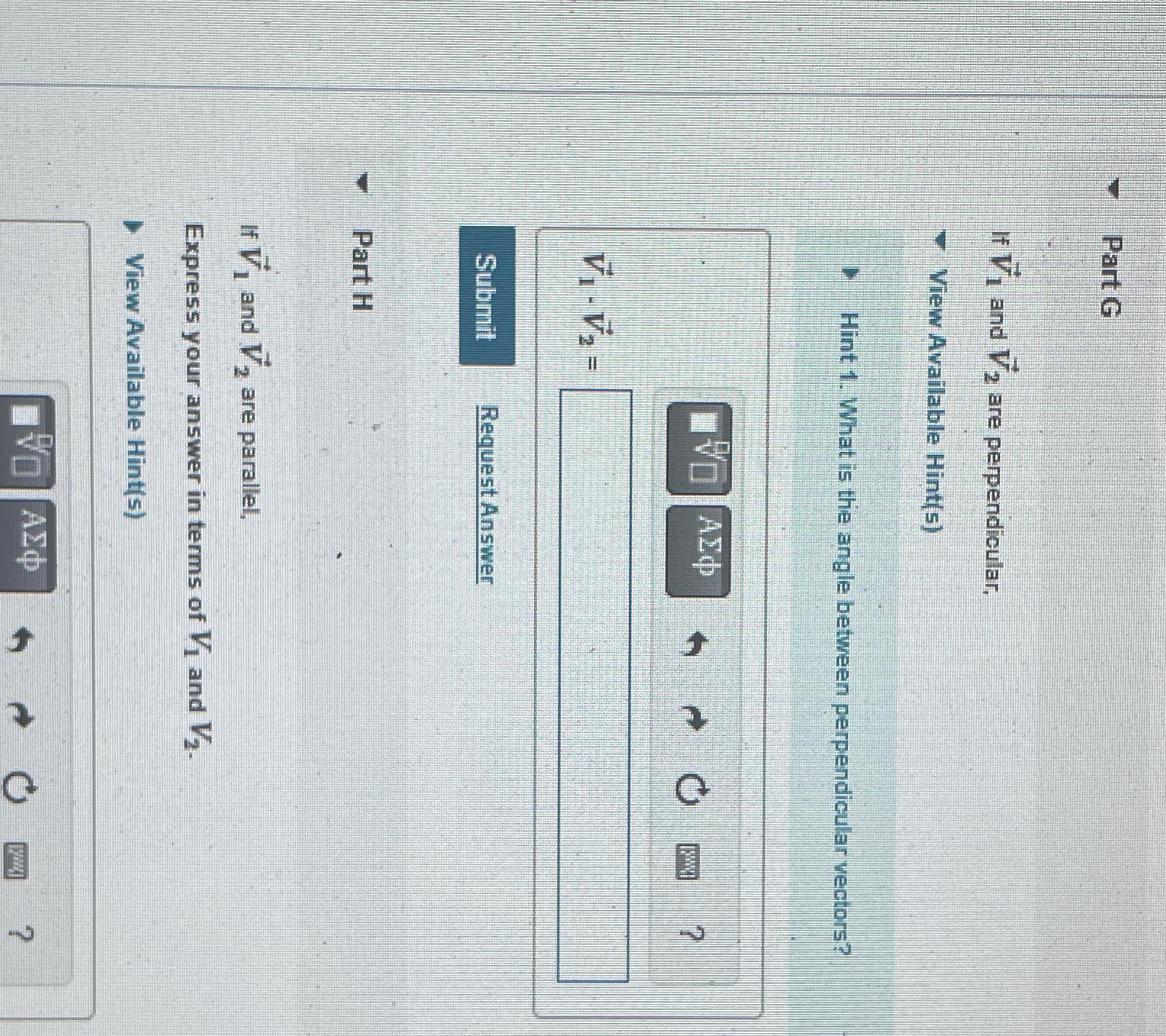 Solved Part GIf vec(V)1 ﻿and vec(V)2 ﻿are perpendicular,View | Chegg.com