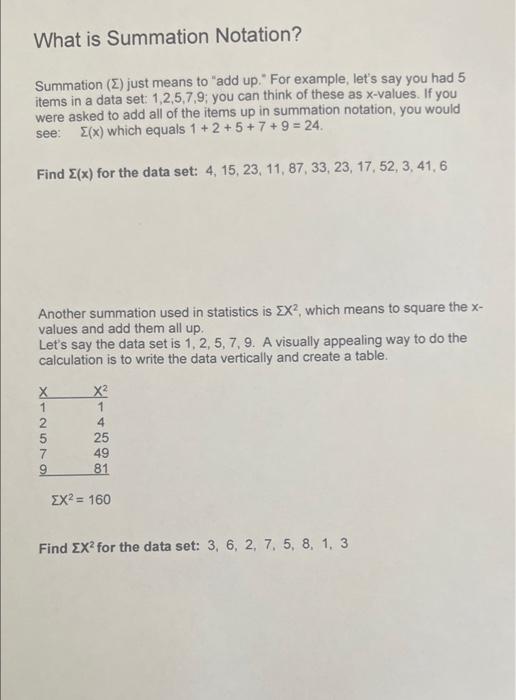 Solved What is Summation Notation? Summation (2) just means | Chegg.com