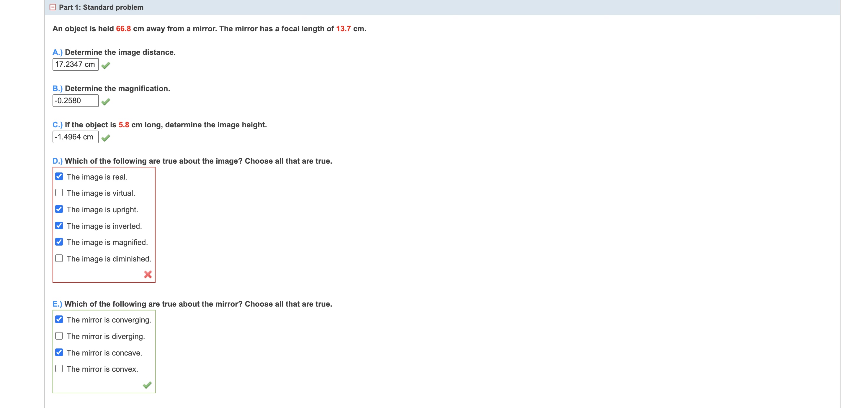 Solved Part 1: Standard problemAn object is held 66.8cm | Chegg.com