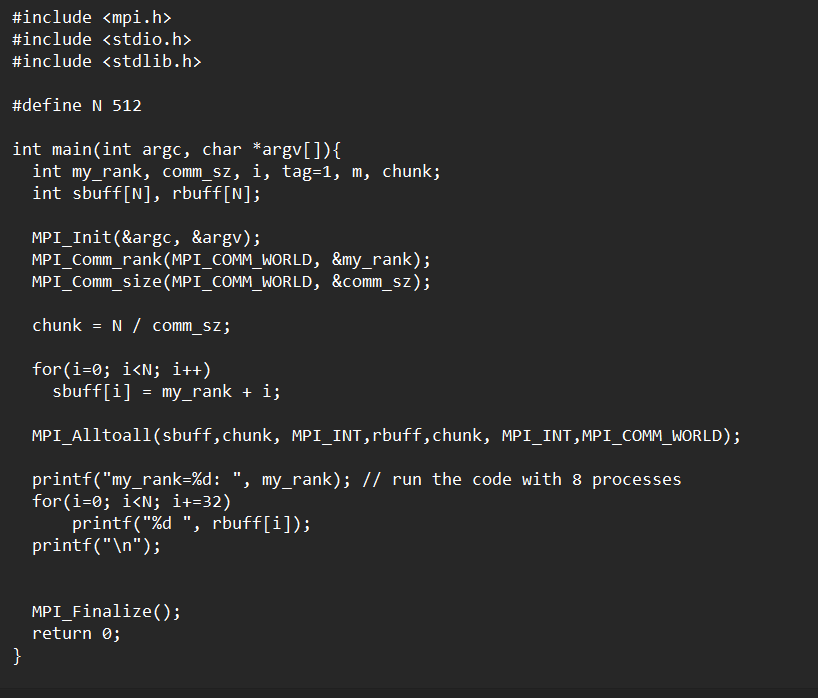 Solved * ﻿In the below program, replace the MPI_Alltoall | Chegg.com