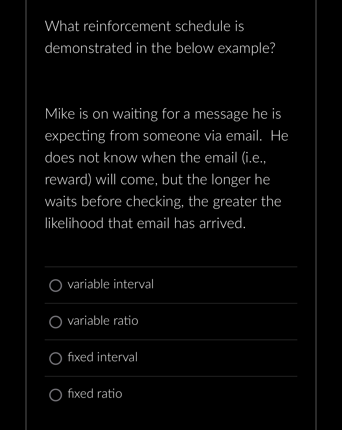 Solved What reinforcement schedule is demonstrated in the | Chegg.com