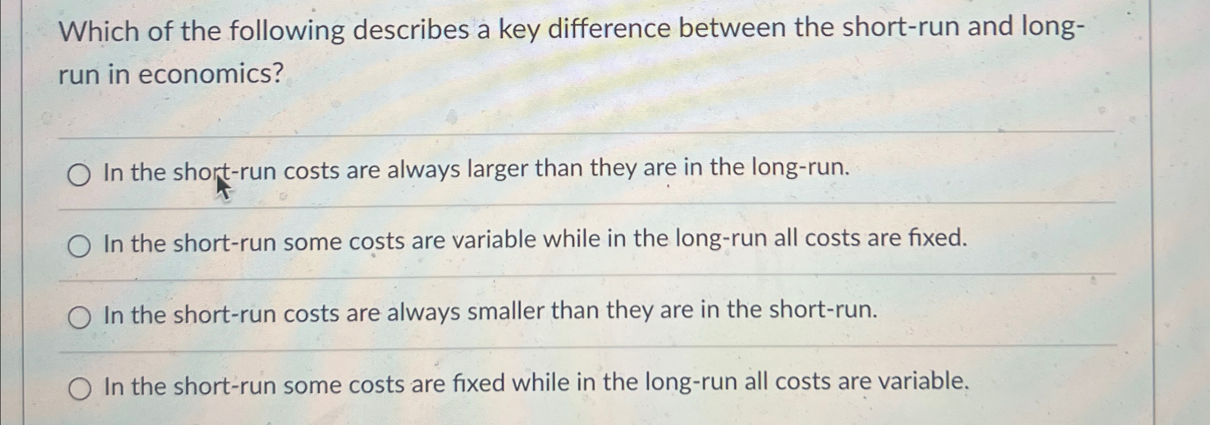 Solved Which of the following describes a key difference | Chegg.com