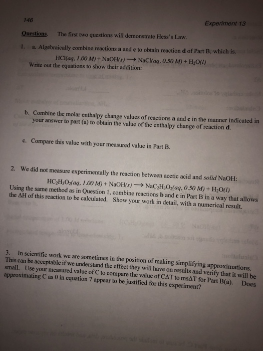 146 Experiment 13 Questions. The first two questions | Chegg.com