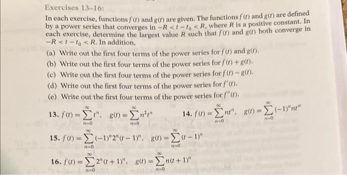 In each exercise, functions f(t) and g(t) are given. | Chegg.com