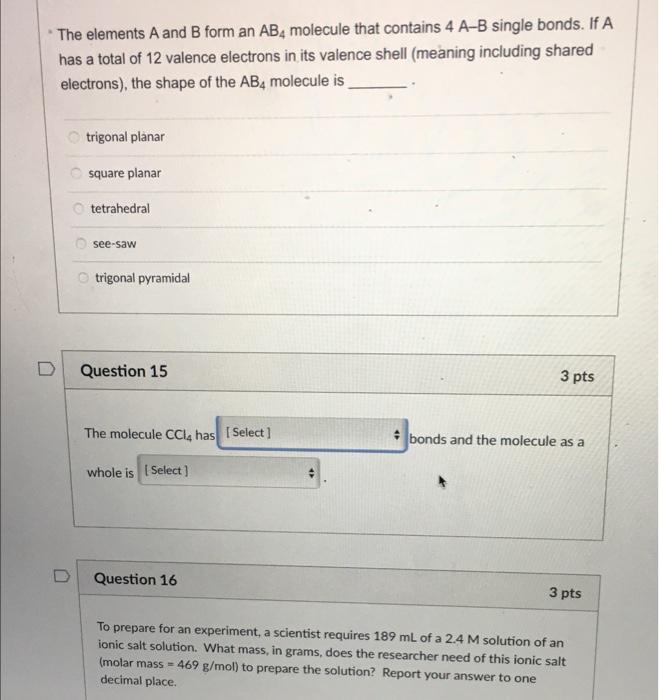 Solved The elements A and B form an AB, molecule that | Chegg.com
