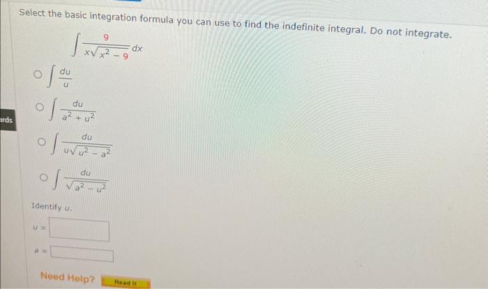 Solved Select the basic integration formula you can use to | Chegg.com