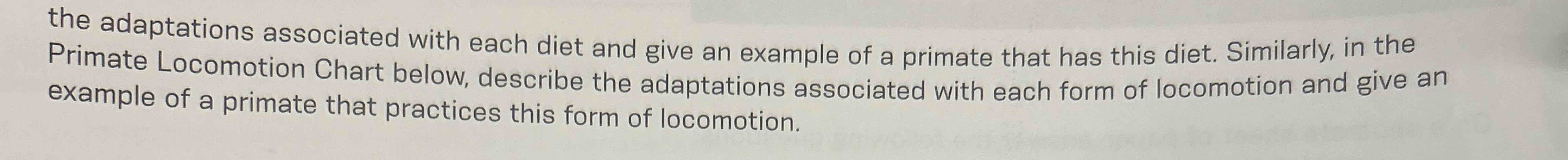 Solved in this lab we reviewed primate diets and dietary | Chegg.com
