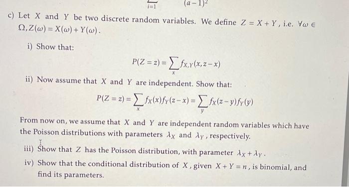 Solved c) Let X and Y be two discrete random variables. We | Chegg.com