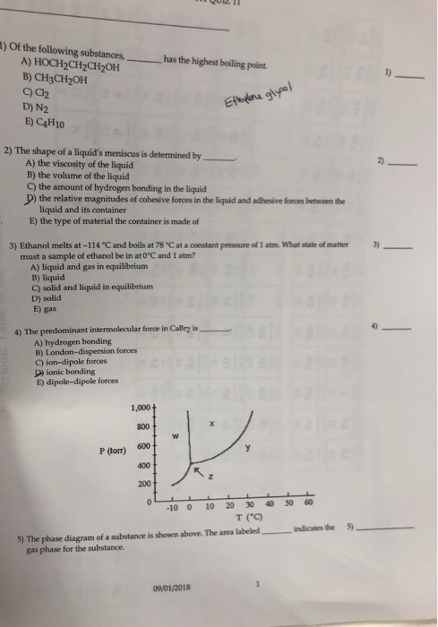 Solved QUI 1) Of the following substances, A) HOCH2CH2CH2OH | Chegg.com