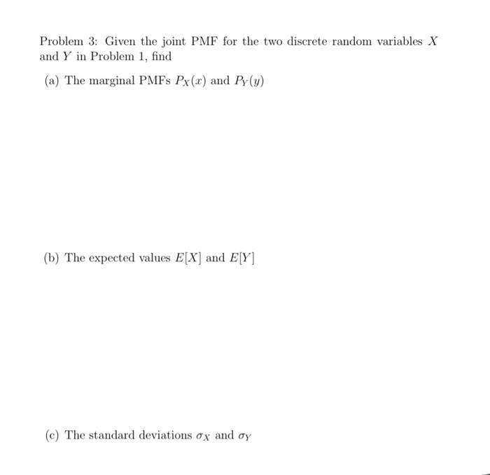 Solved Problem 3: Given the joint PMF for the two discrete | Chegg.com