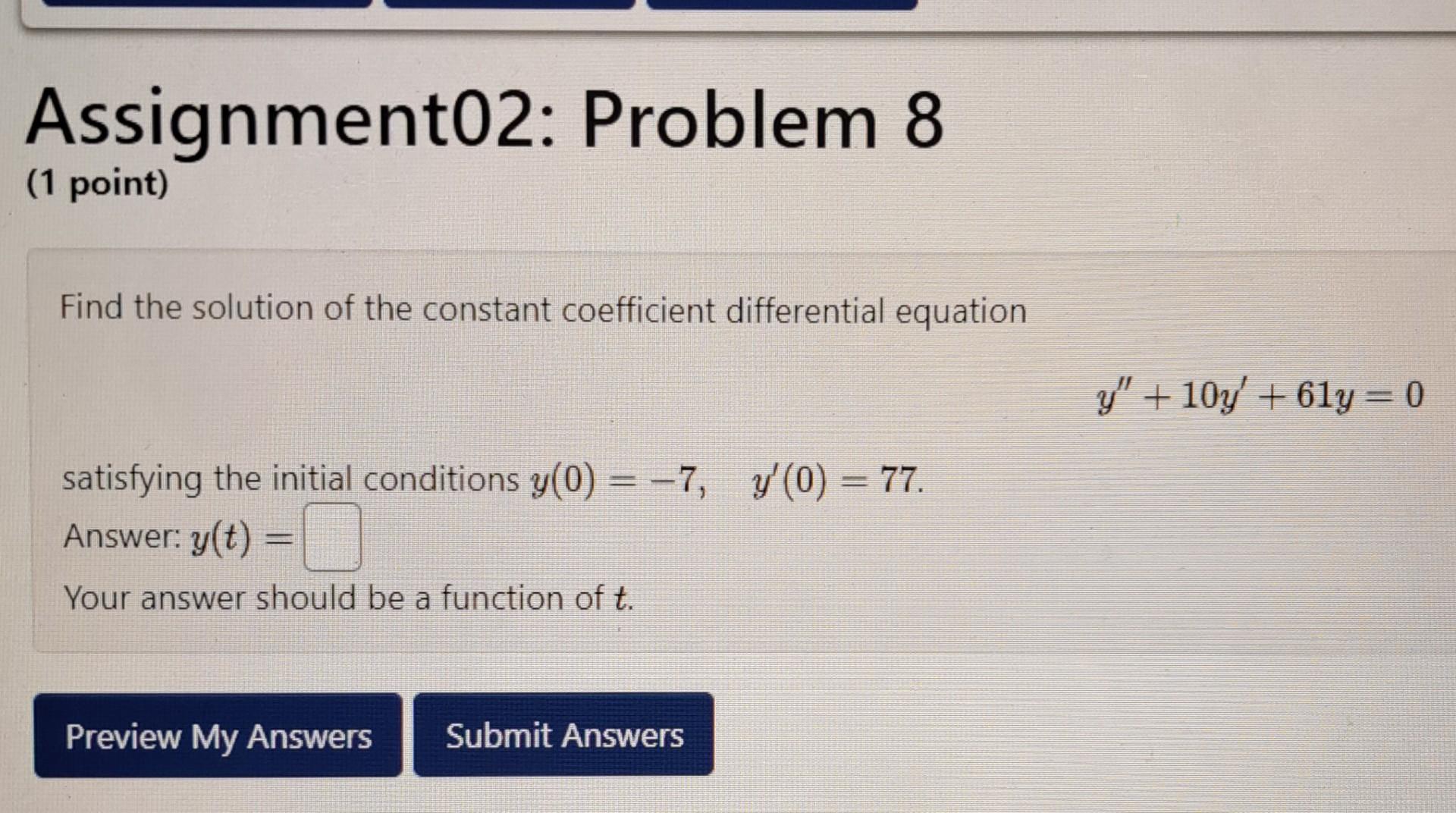 Solved Find the solution of the constant coefficient | Chegg.com