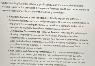 Solved Understanding liquidity, solvency, profitability, and | Chegg.com