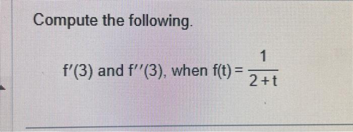 Solved Compute the following. f′(3) and f′′(3), when | Chegg.com
