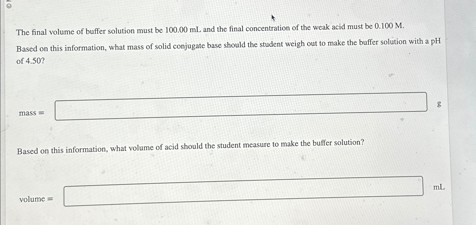 Solved The final volume of buffer solution must be 100.00mL | Chegg.com
