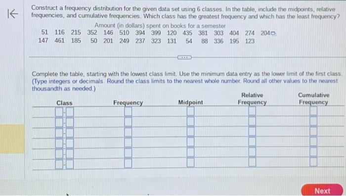 Solved Construct a frequency distribution for the given data | Chegg.com