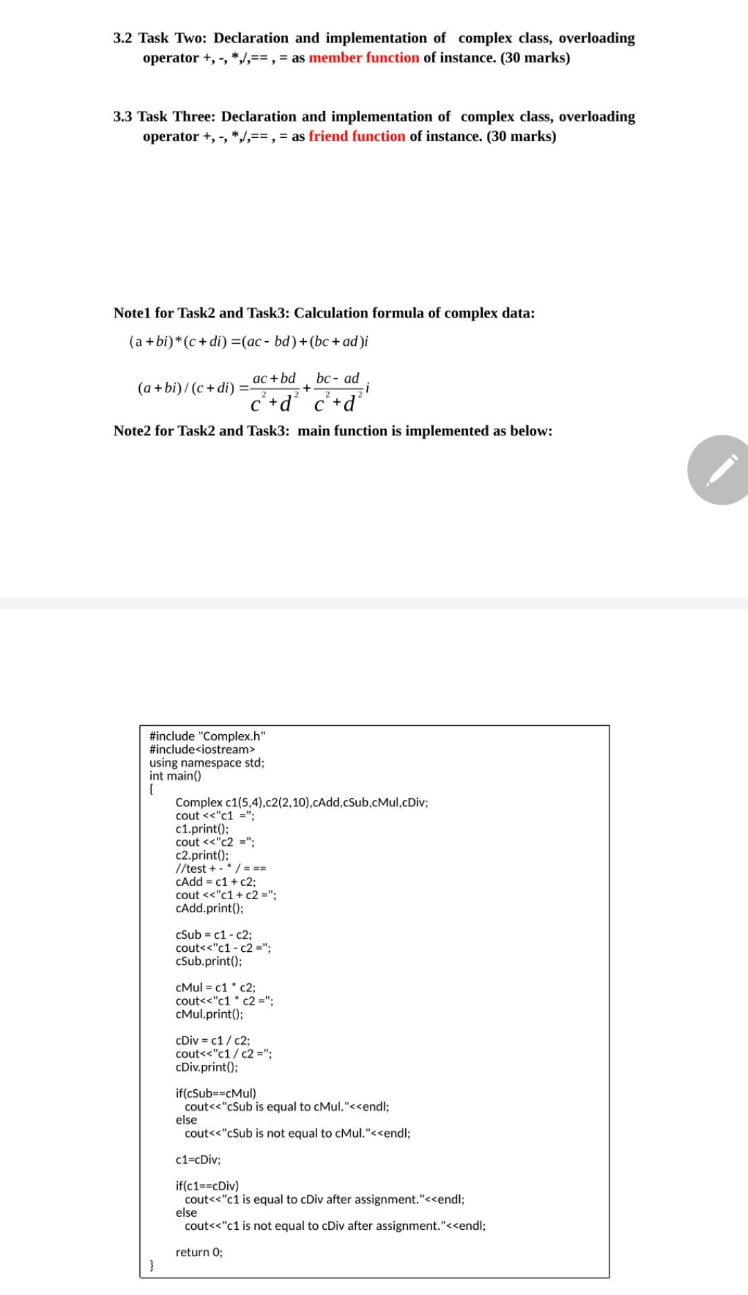 Solved 3.2 Task Two: Declaration and implementation of | Chegg.com