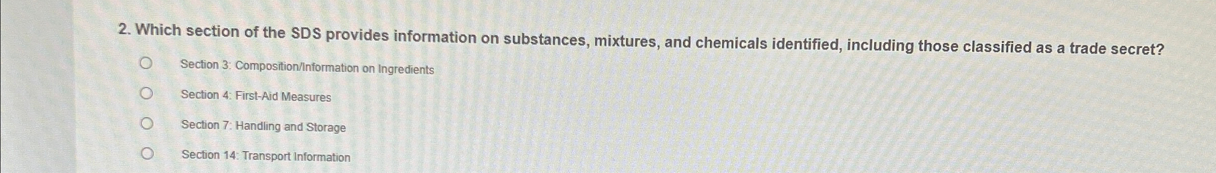 Solved Which section of the SDS provides information on | Chegg.com