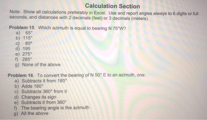 Solved Calculation Section Note: Show all calculations | Chegg.com