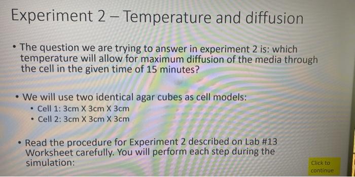 Experiment 1-Cell Size and Diffusion • The question | Chegg.com