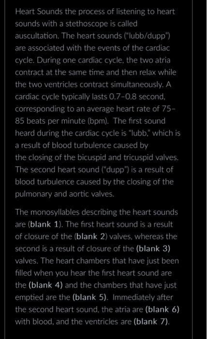 Solved Heart Sounds the process of listening to heart sounds | Chegg.com