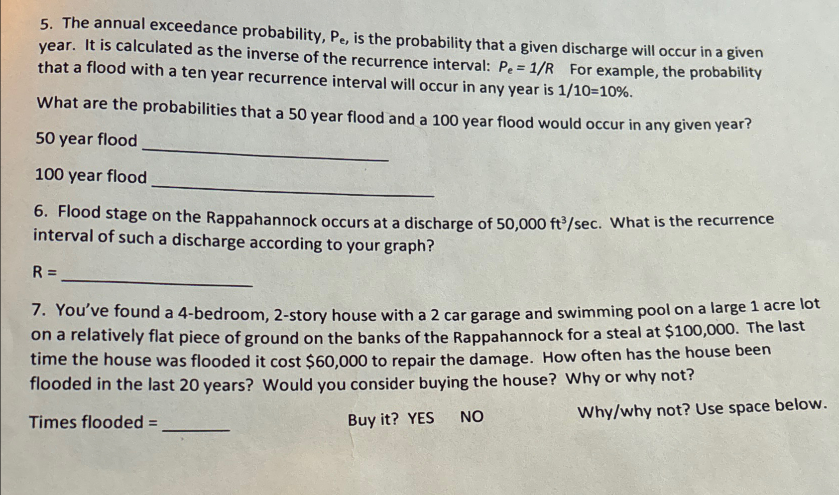 Solved The annual exceedance probability, Pe, ﻿is the | Chegg.com