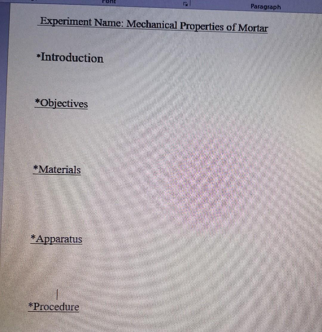 Solved Experiment Name: Mechanical Properties of Mortar | Chegg.com