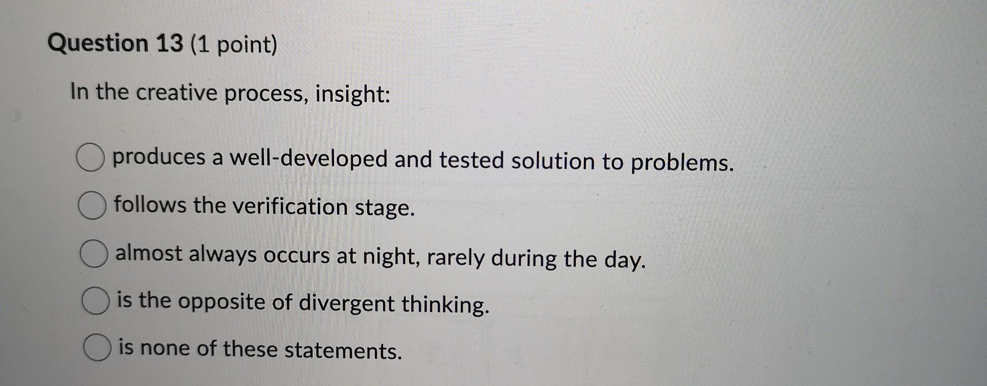 Solved In the creative process, insight: produces a | Chegg.com