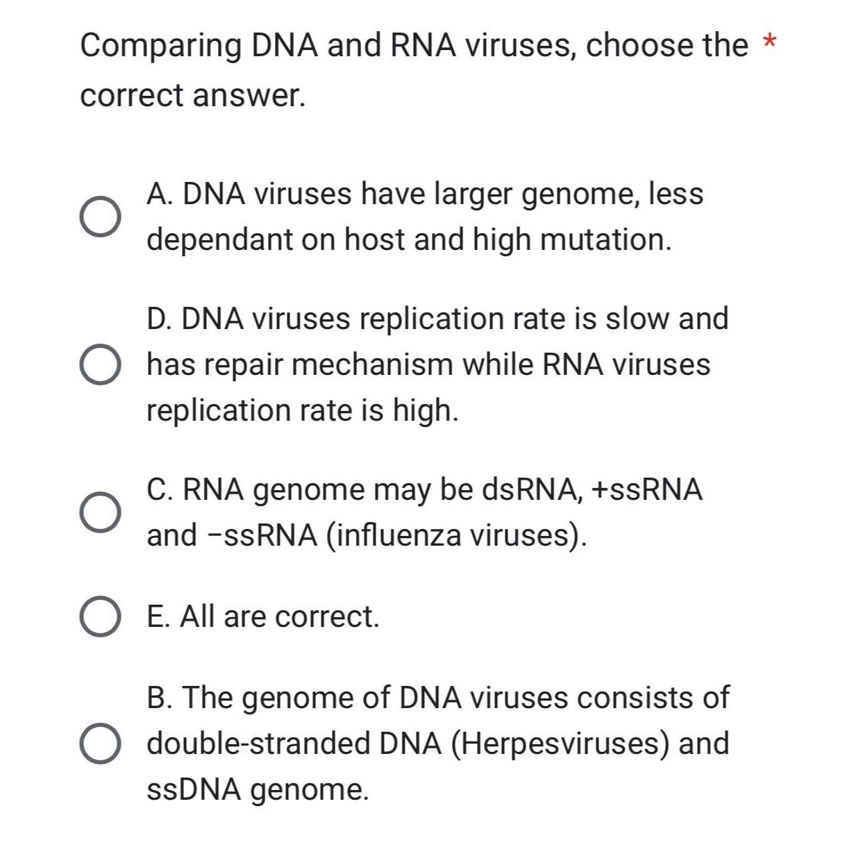 Solved Comparing DNA and RNA viruses, choose the * ﻿correct | Chegg.com