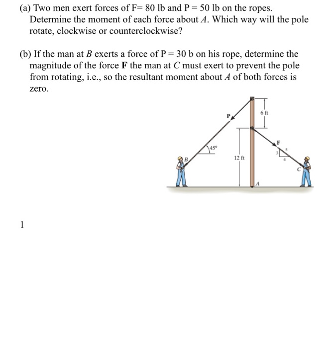Solved (a) Two men exert forces of F= 80 lb and P = 50 lb on | Chegg.com
