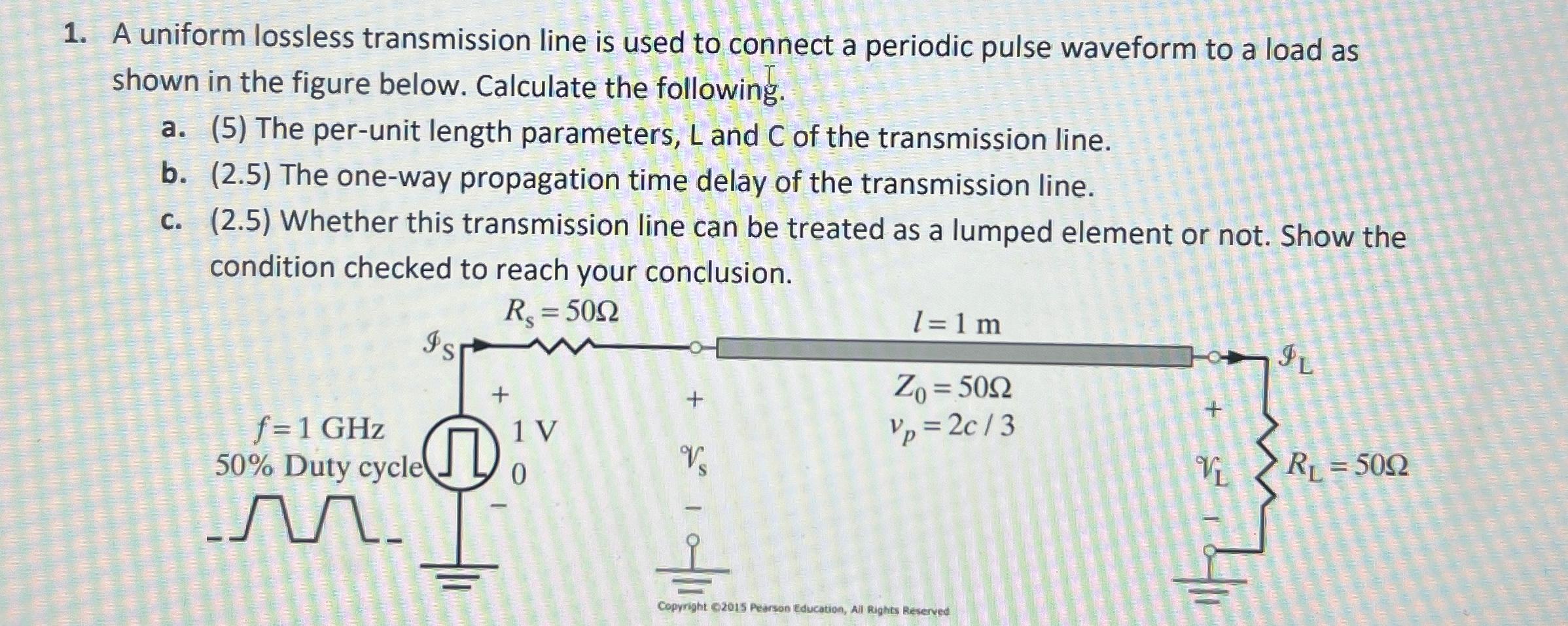 A uniform lossless transmission line is used to | Chegg.com