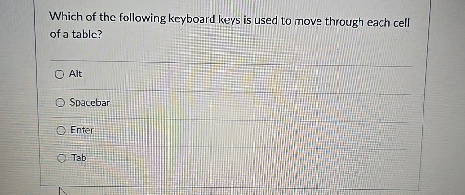 Solved Which of the following keyboard keys is used to move | Chegg.com