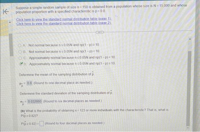 Solved Suppose a simple random sample of size n=150 is | Chegg.com