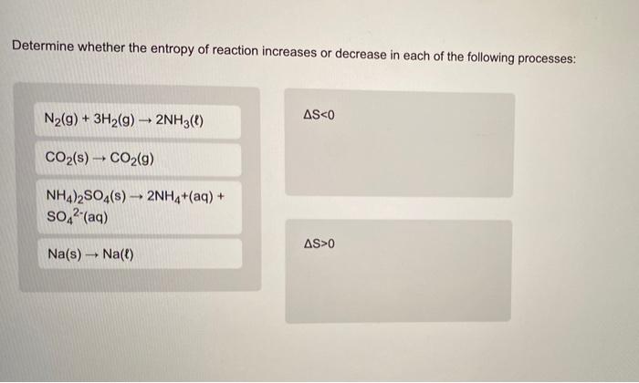 Solved Determine whether the entropy of reaction increases | Chegg.com