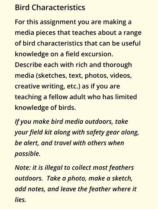 Solved Bird Characteristics For this assignment you are | Chegg.com
