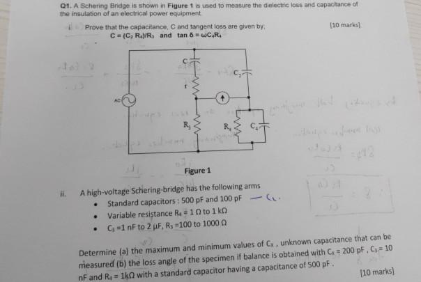 Solved Q1. A Schering Bridge is shown in Figure 1 is used to | Chegg.com