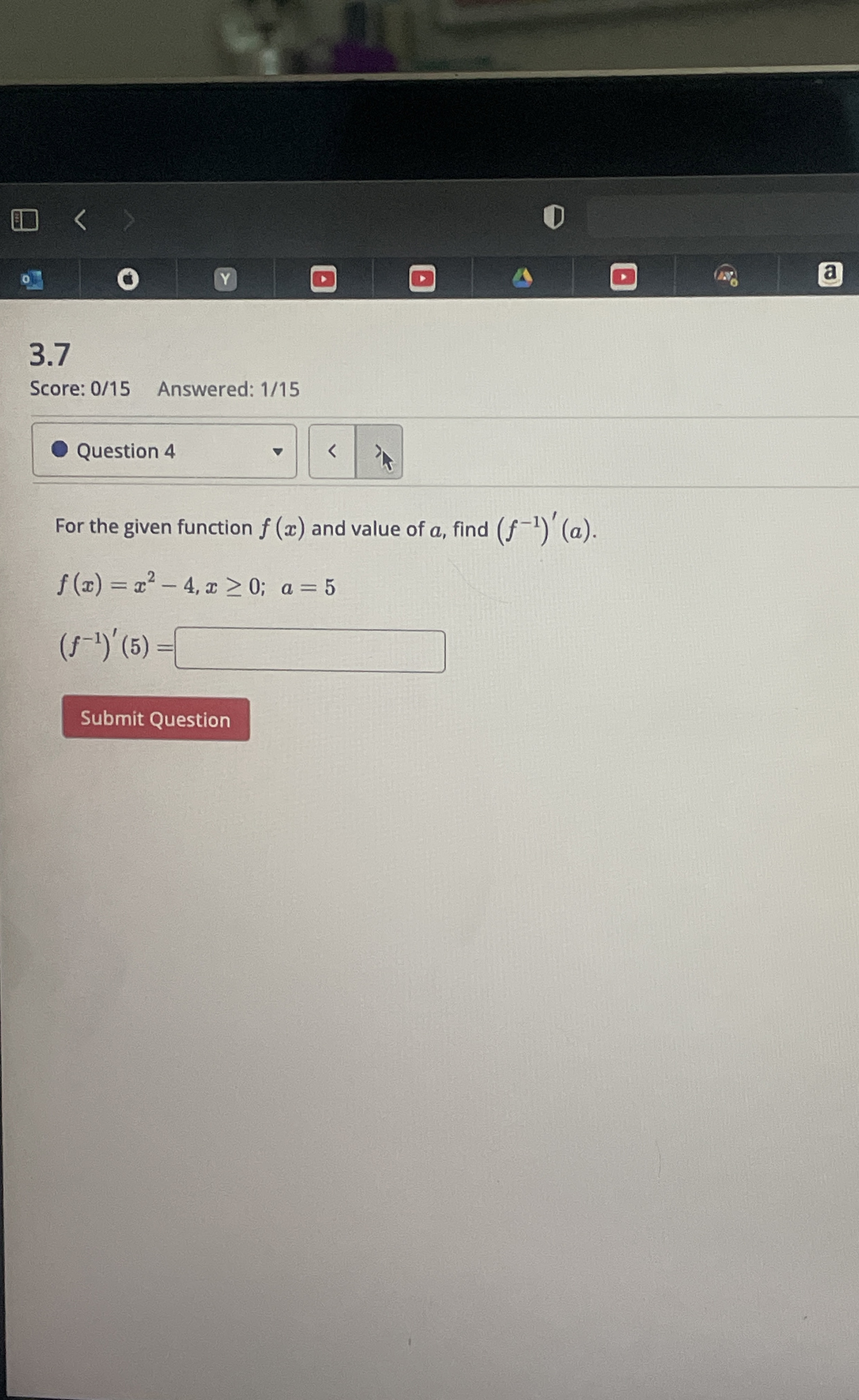 Solved 3.7Score: 0/15Answered: 1/15For the given function | Chegg.com