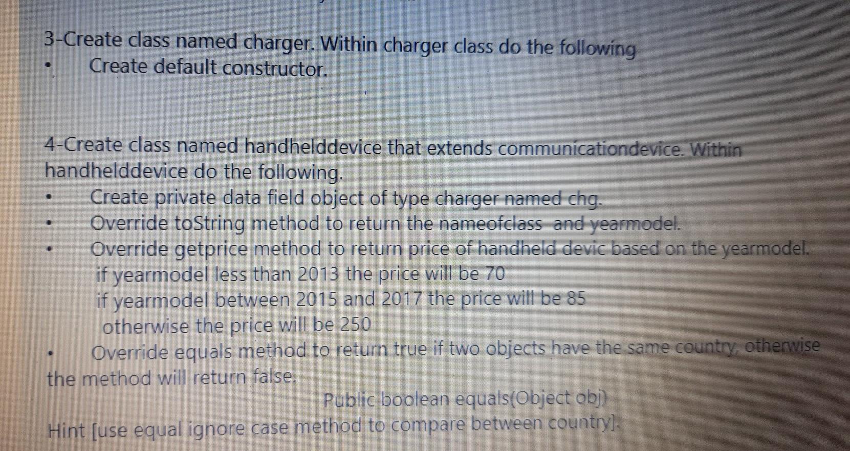 Solved 3-Create class named charger. Within charger class do | Chegg.com